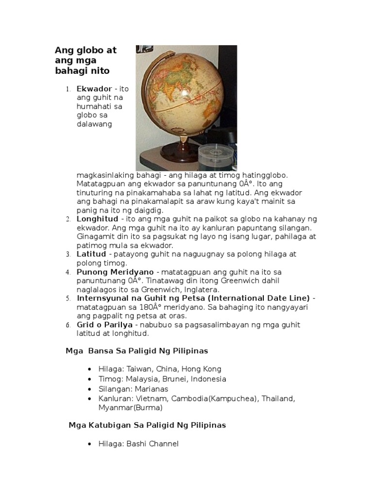 Ang Globo at Ang Mga Bahagi Nito | PDF