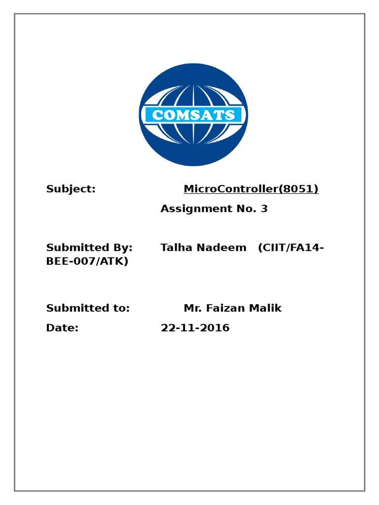 Subject: Microcontroller (8051) Assignment No. 3 | PDF