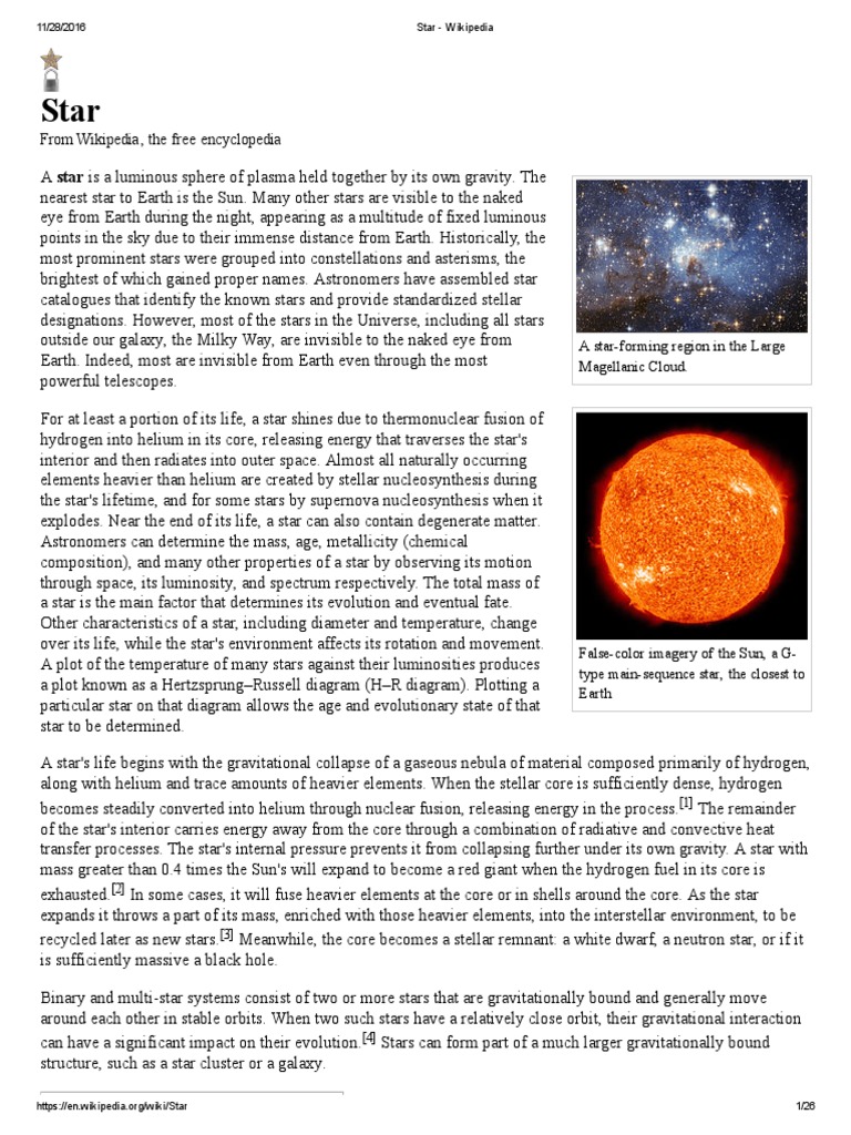 Star - Wikipedia | Download Free PDF | Stars | Star Formation