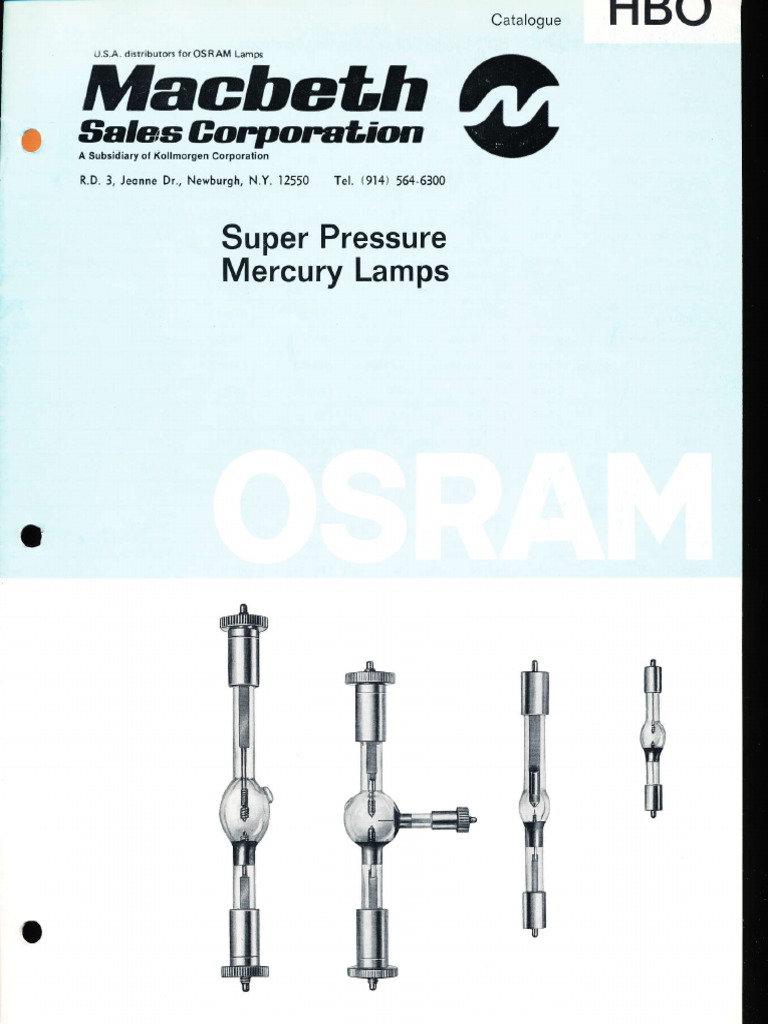 Osram HBO Super Pressure Mercury Lamps Catalog 1977 | PDF | Ignition ...