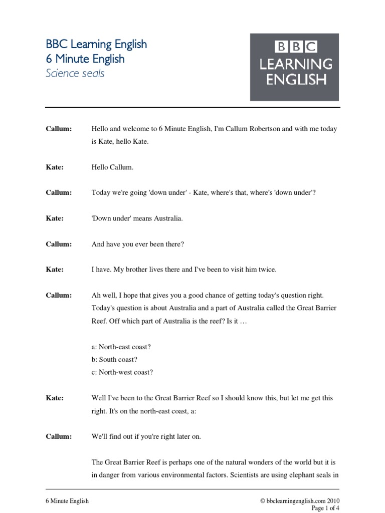 Science Seals: BBC Learning English 6 Minute English | PDF | Scuba ...
