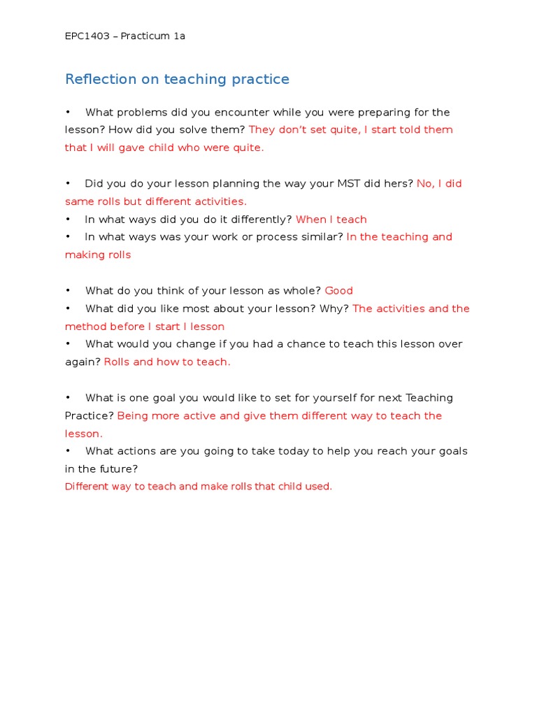 Reflection On Teaching Practice | PDF