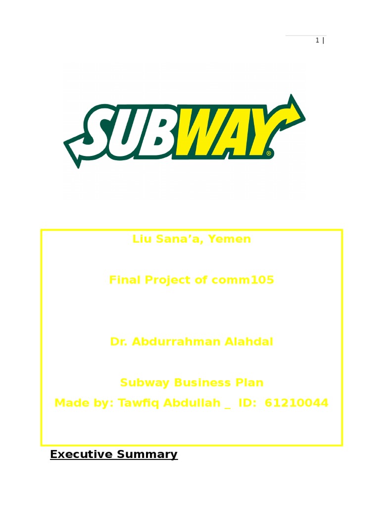 Subway Franchise Business Plan Yemen | PDF | Fast Food Restaurants | Retail