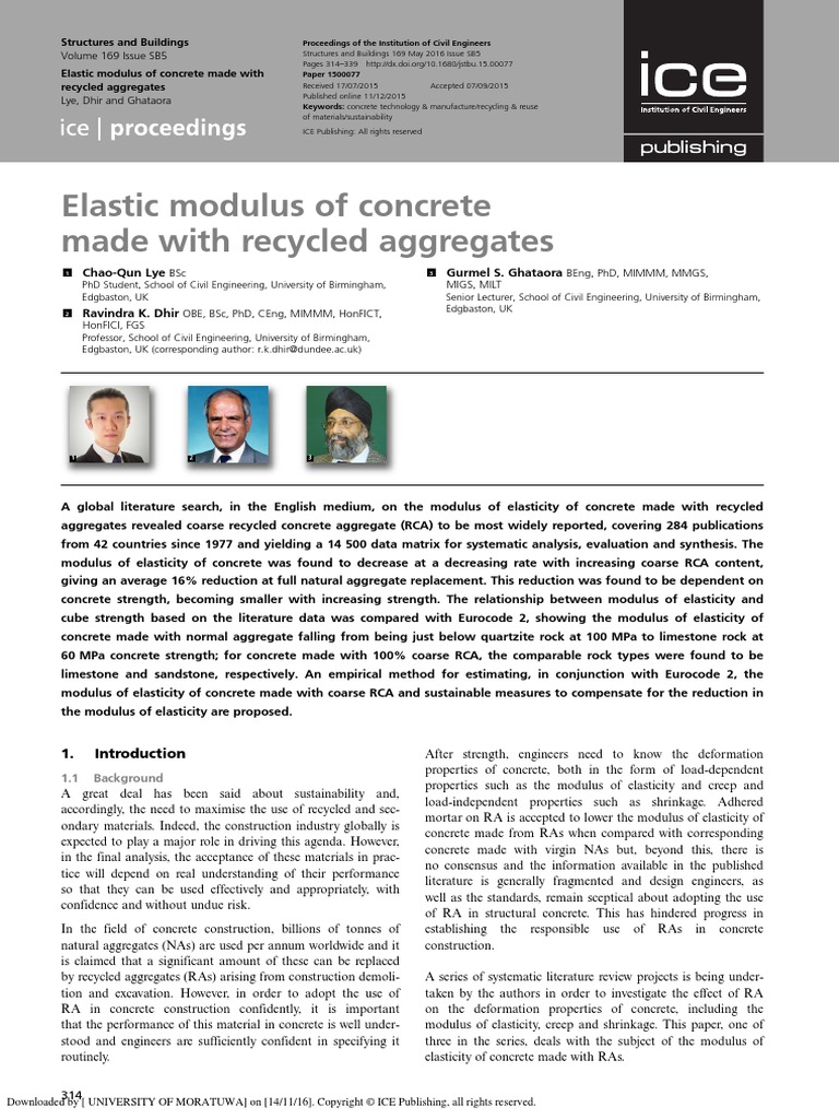 Elastic Modulus of Concrete Made With Recycled Aggregates | PDF