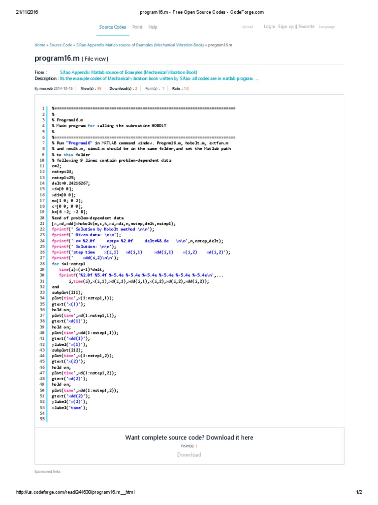 Program16.m - Free Open Source Codes - CodeForge | PDF