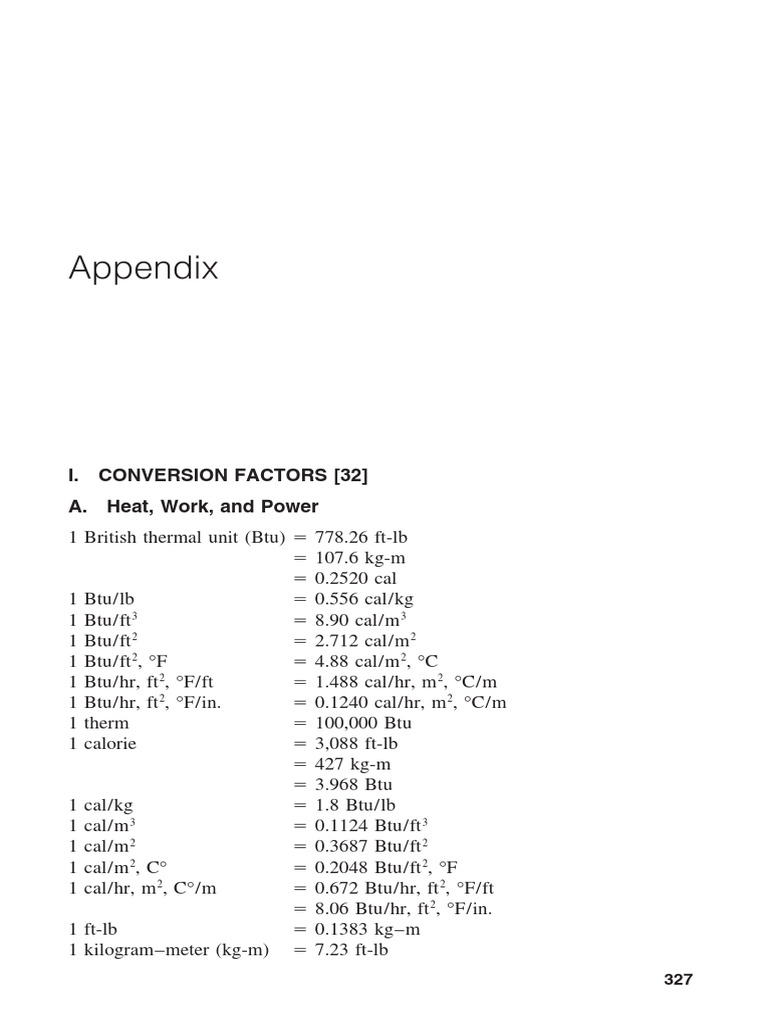 Appendix: I. Conversion Factors (32) A. Heat, Work, and Power | PDF | Grain (Unit) | Horsepower