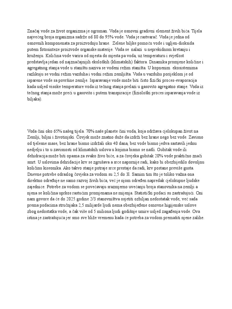 Znacaj Vode | PDF