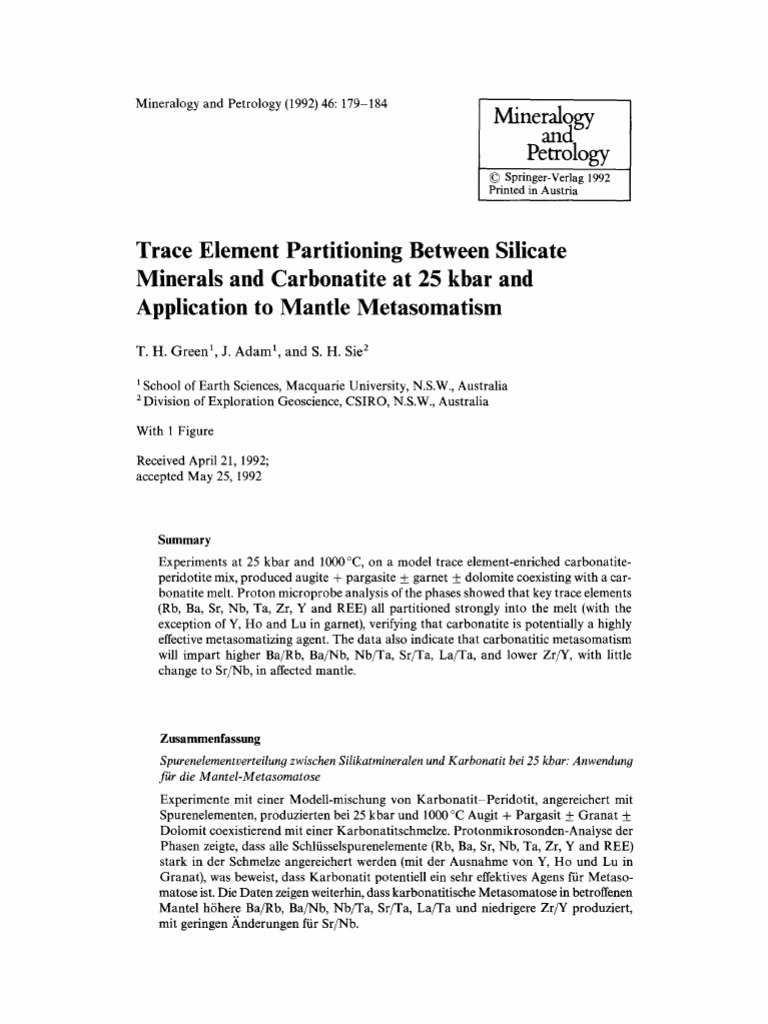 Trace Element Partitioning Between Silicate Minerals and Carbonatite at 25 Kbar and Application ...