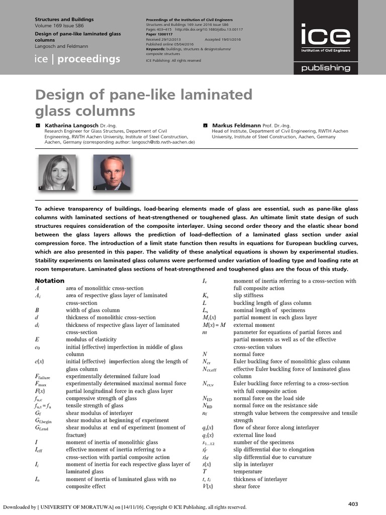 Design of Pane-Like Laminated Glass Columns | PDF | Buckling | Column