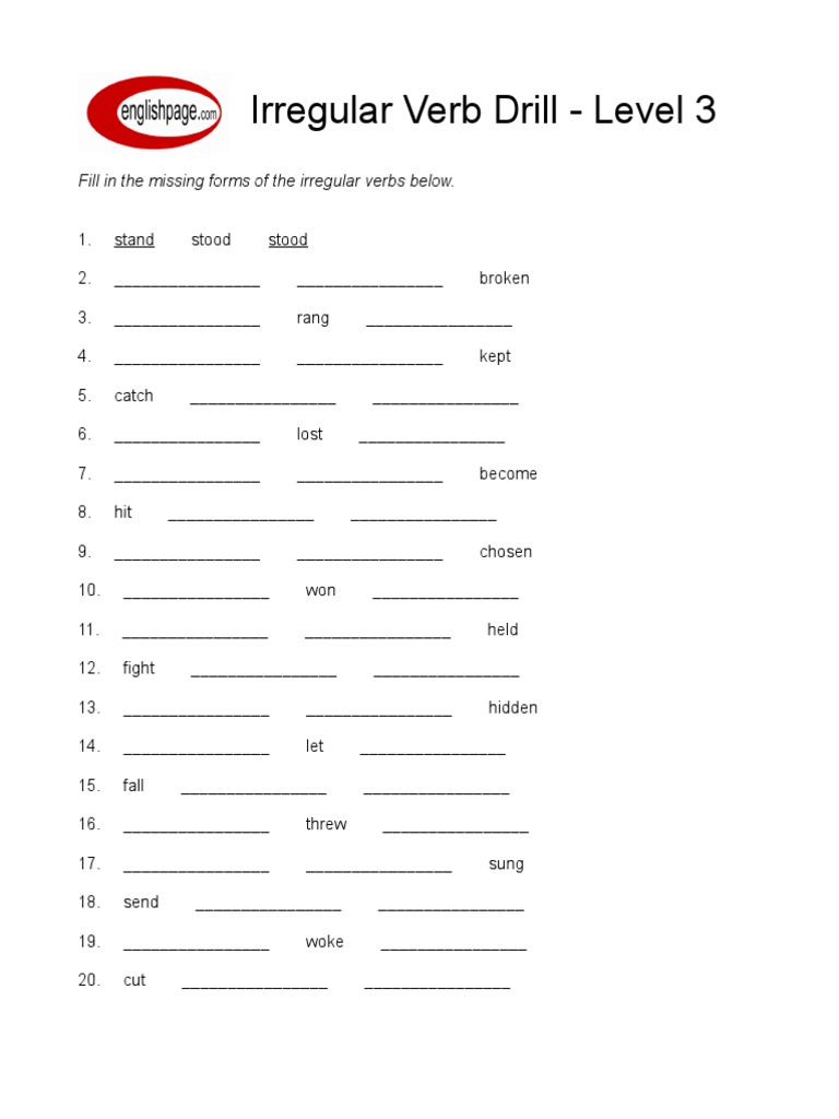 Irregular Verbs Drill 3 | PDF