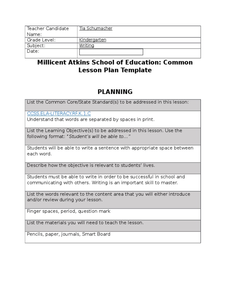 Kindergarten Writing Lesson Plan | PDF | Lesson Plan | Action (Philosophy)