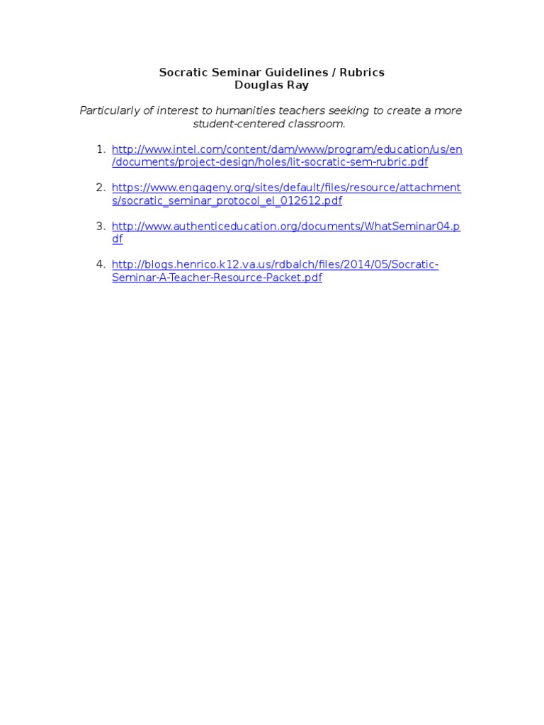 Socratic Seminar Guidelines | PDF