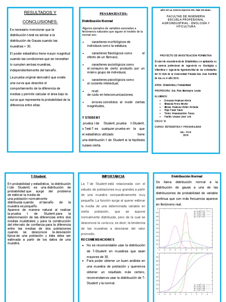 Triptico T Student | PDF | Distribución normal | Distribución de probabilidad