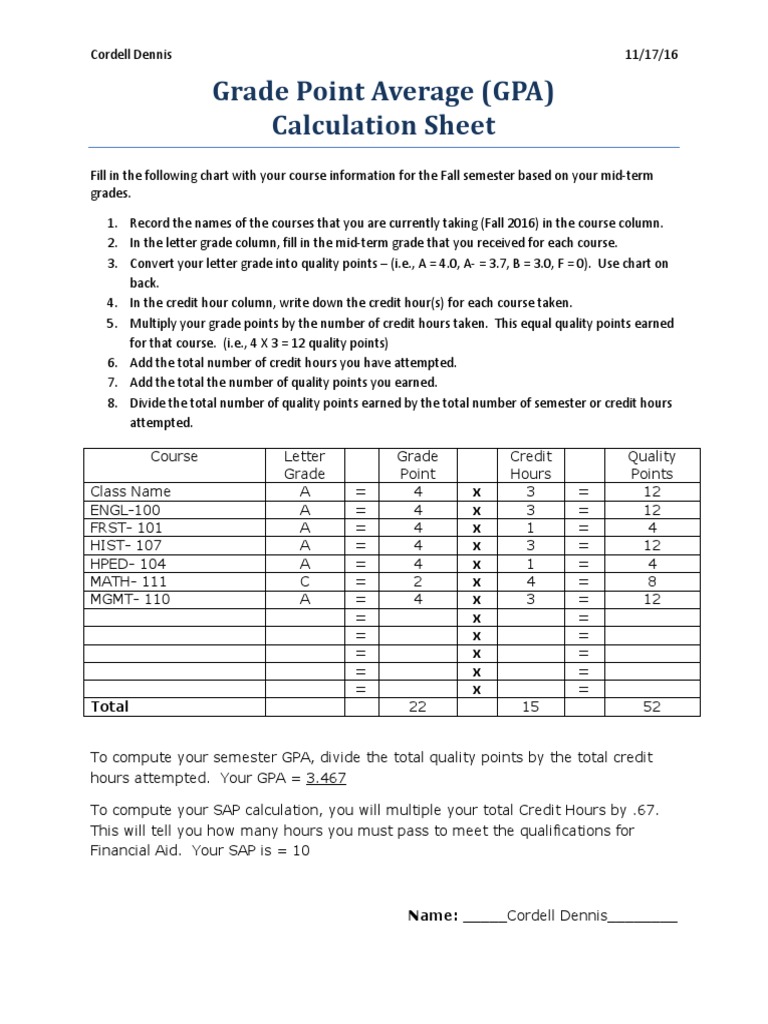 Gpa Calculation Sheet | PDF | Teaching Methods & Materials