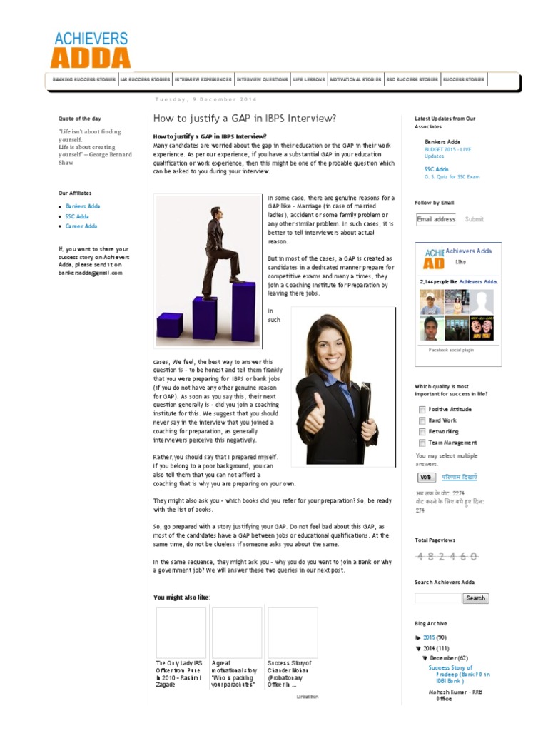 Achievers Adda - How To Justify A GAP in IBPS Interview | PDF | Leisure ...