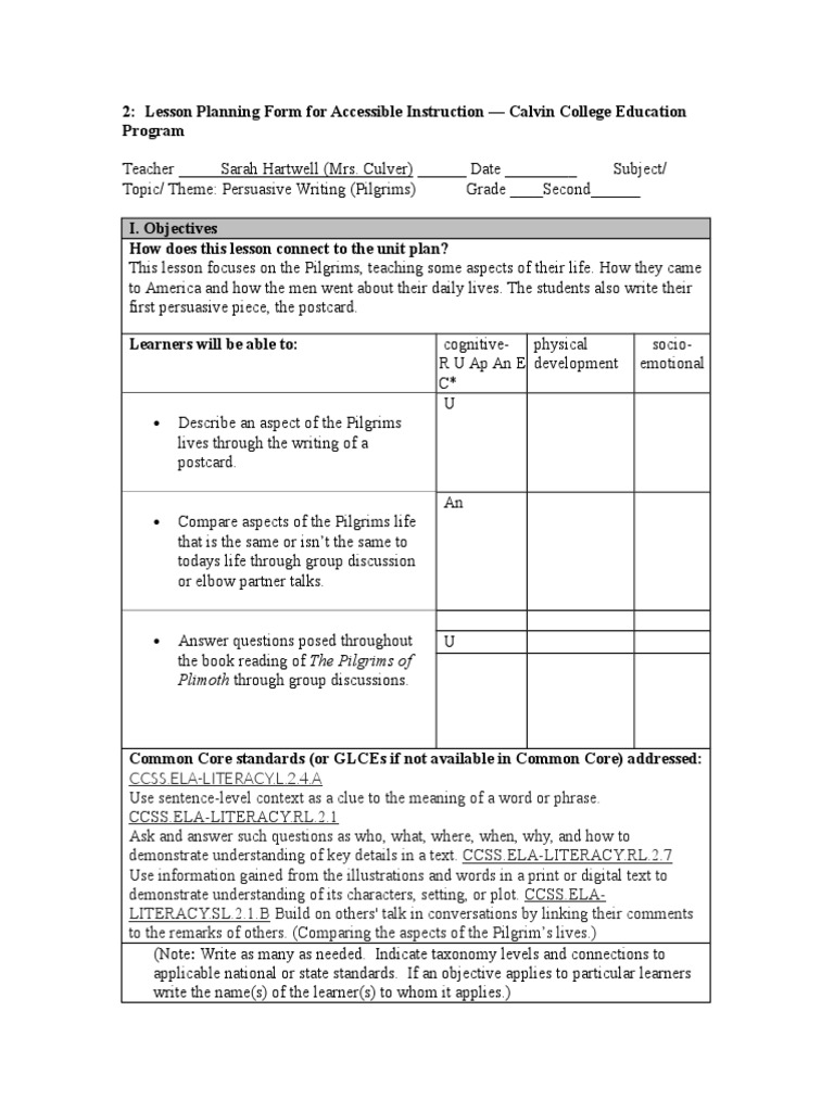 Lesson Plan 2 PT 2 | PDF | Neuropsychological Assessment | Educational ...