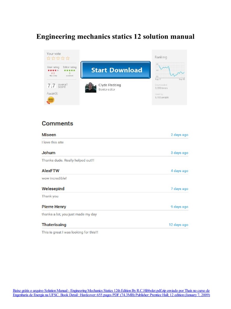Engineering Mechanics Statics 12 Solution Manual | PDF | Engineering ...