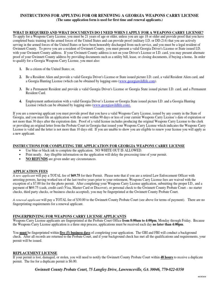 Instructions For Applying For or Renewing A Georgia Weapons Carry ...