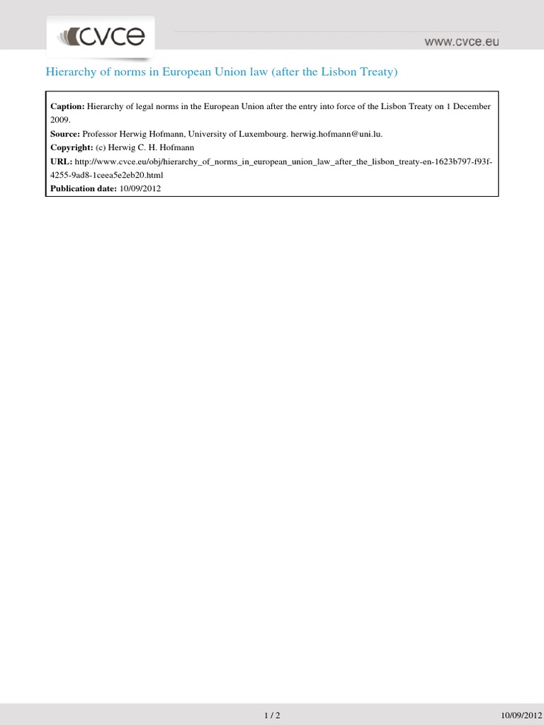 Hierarchy of Norms in European Union Law (After The Lisbon Treaty ...