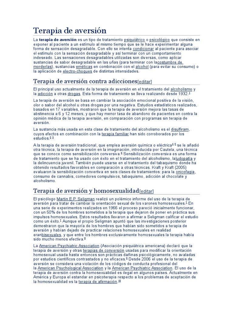 Terapia de Aversión: Métodos y Aplicaciones | PDF | Ciencias del ...