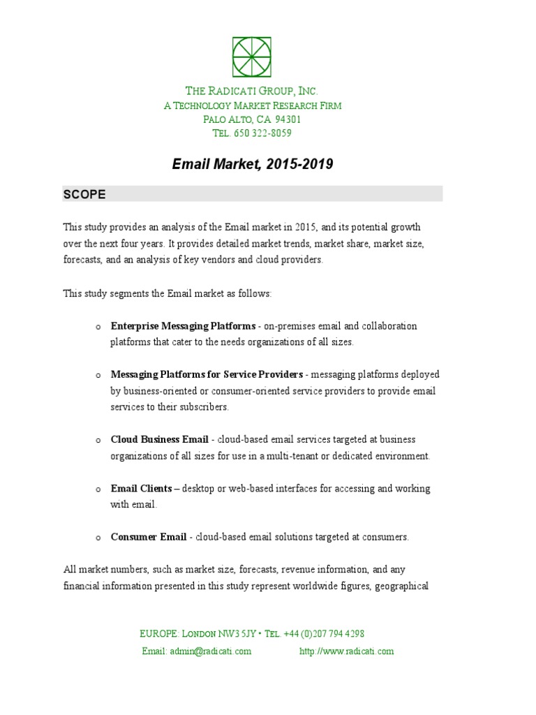 Email Market 2015-2019, Executive Summary | PDF | Email | Cloud Computing