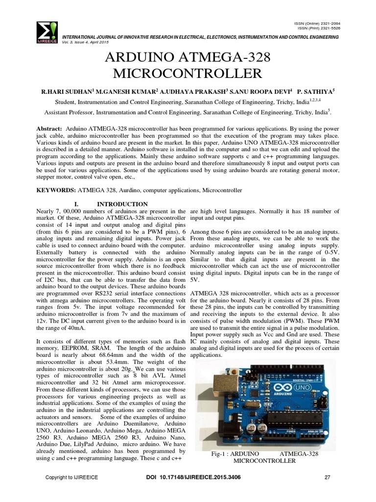 Arduino Atmega-328 Microcontroller | PDF
