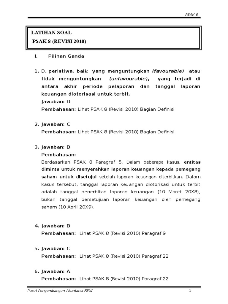 Latihan Soal CPSAK PSAK 8 Revisi 2010 | PDF