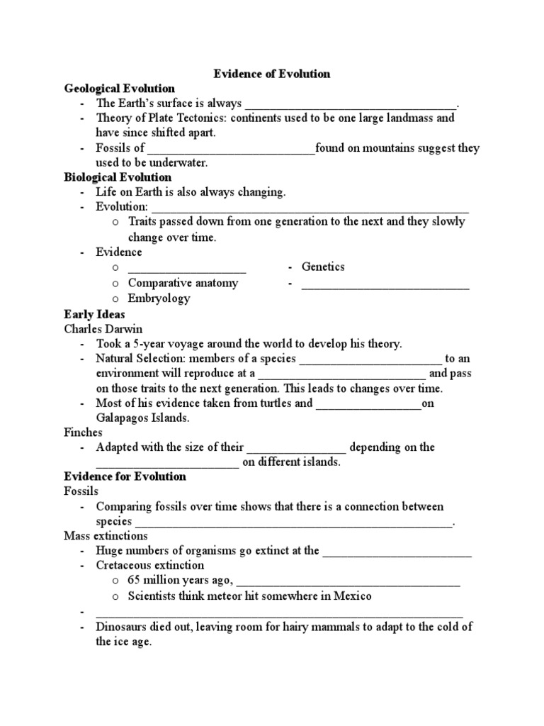 Evidence of Evolution Guided Notes Student | PDF