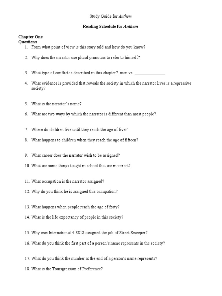 Anthem Study Guide Questions | PDF | Narration