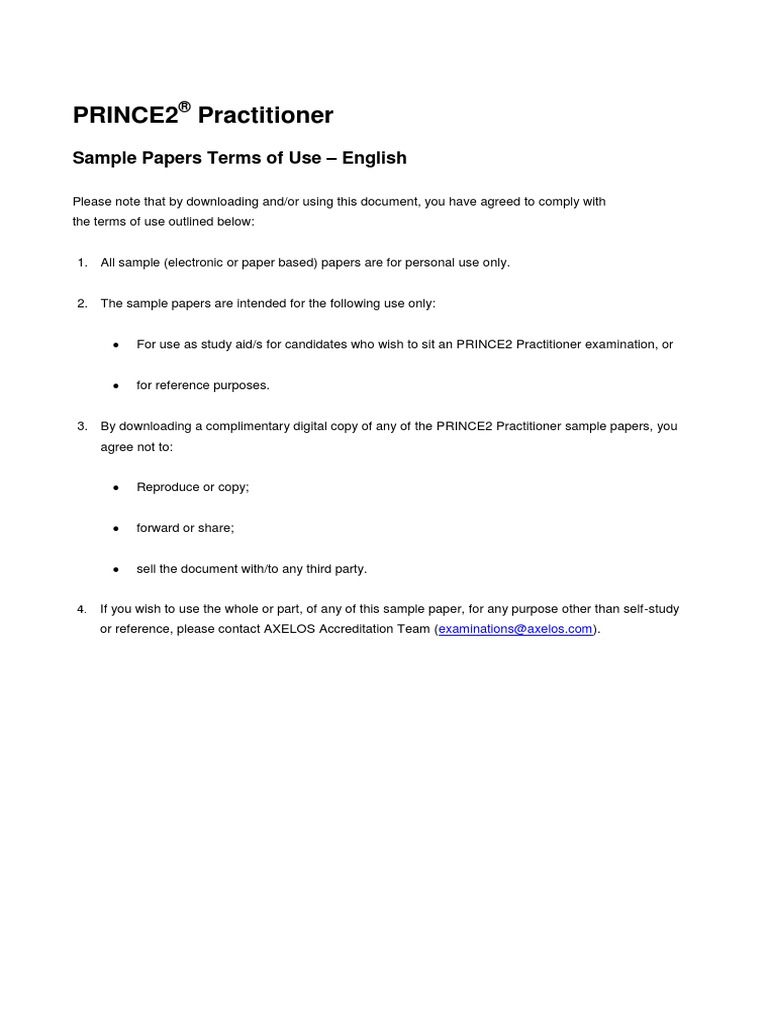 PRINCE2 Practitioner Sample Paper v1.5 | PDF | Accountability | Economies