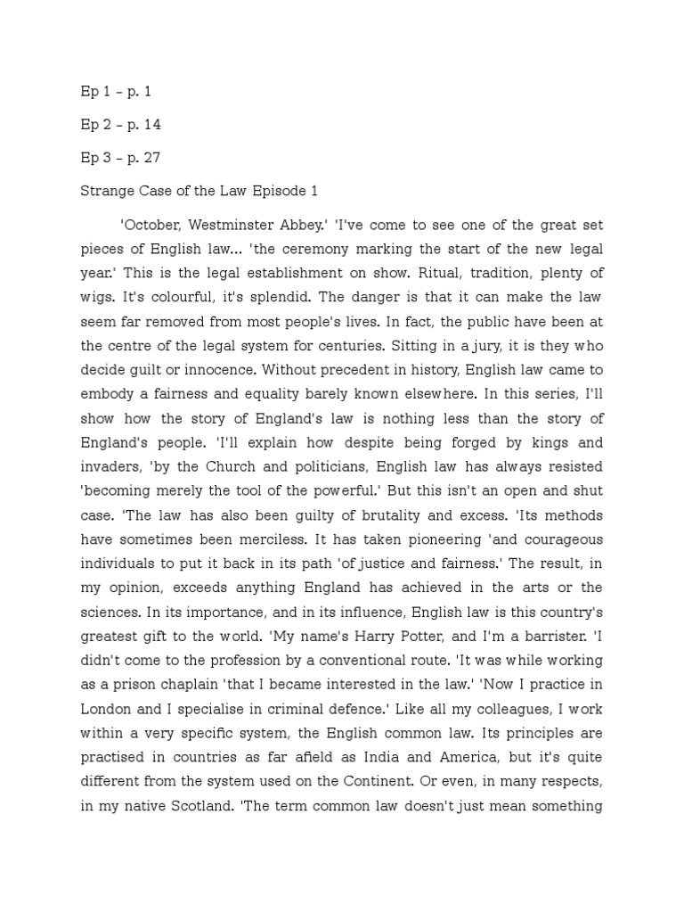 The Strange Case of The Law Transcript | PDF | Magna Carta | Barrister