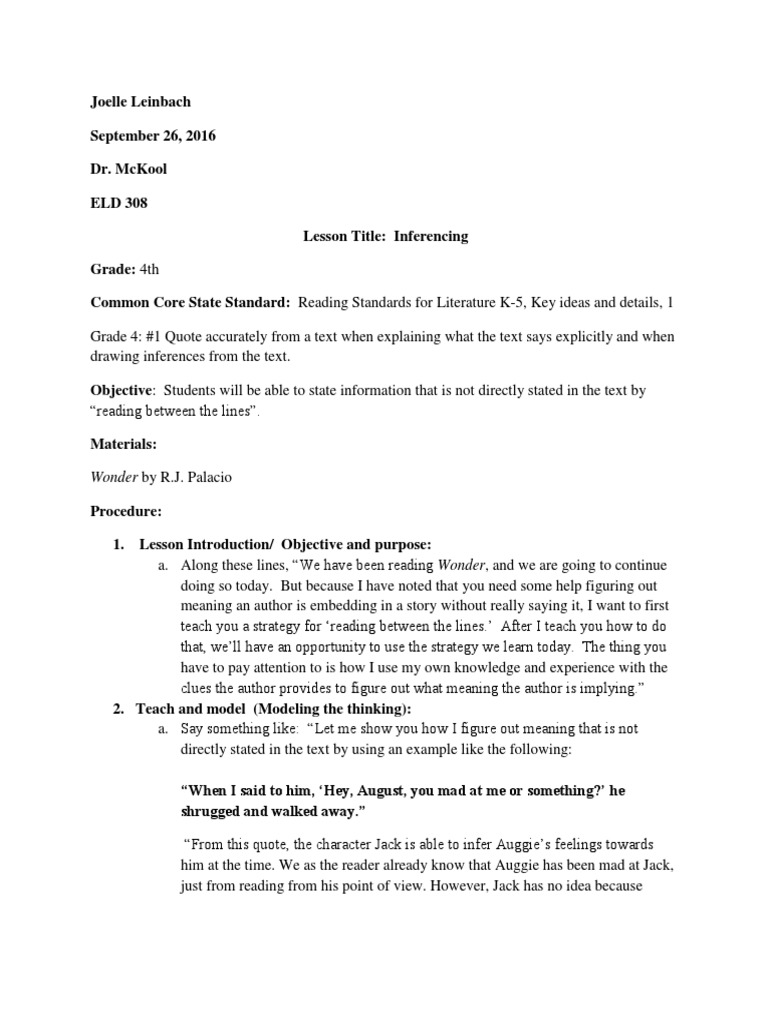 Inferencing Lesson Plan | Download Free PDF | Inference | Reading (Process)