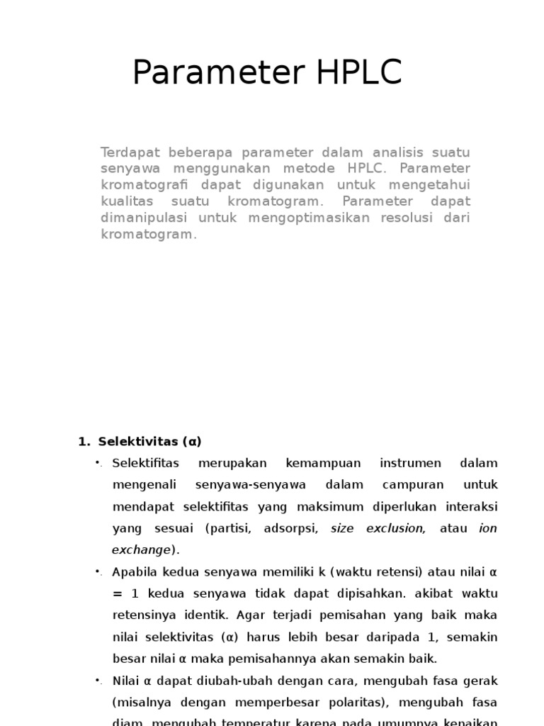 Parameter HPLC | PDF