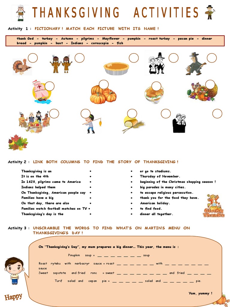 Thanksgiving Activities | PDF | Cooking, Food & Wine
