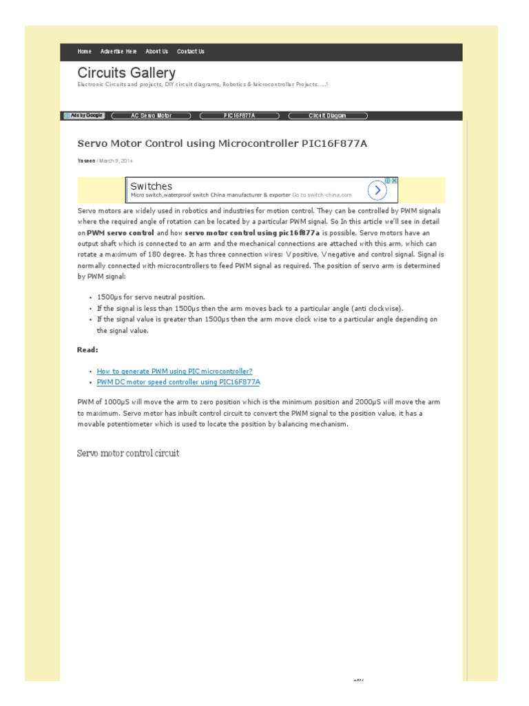 How To Servo Motor Control Using Microcontroller PIC16F877A | PDF | Servomechanism | Power Inverter