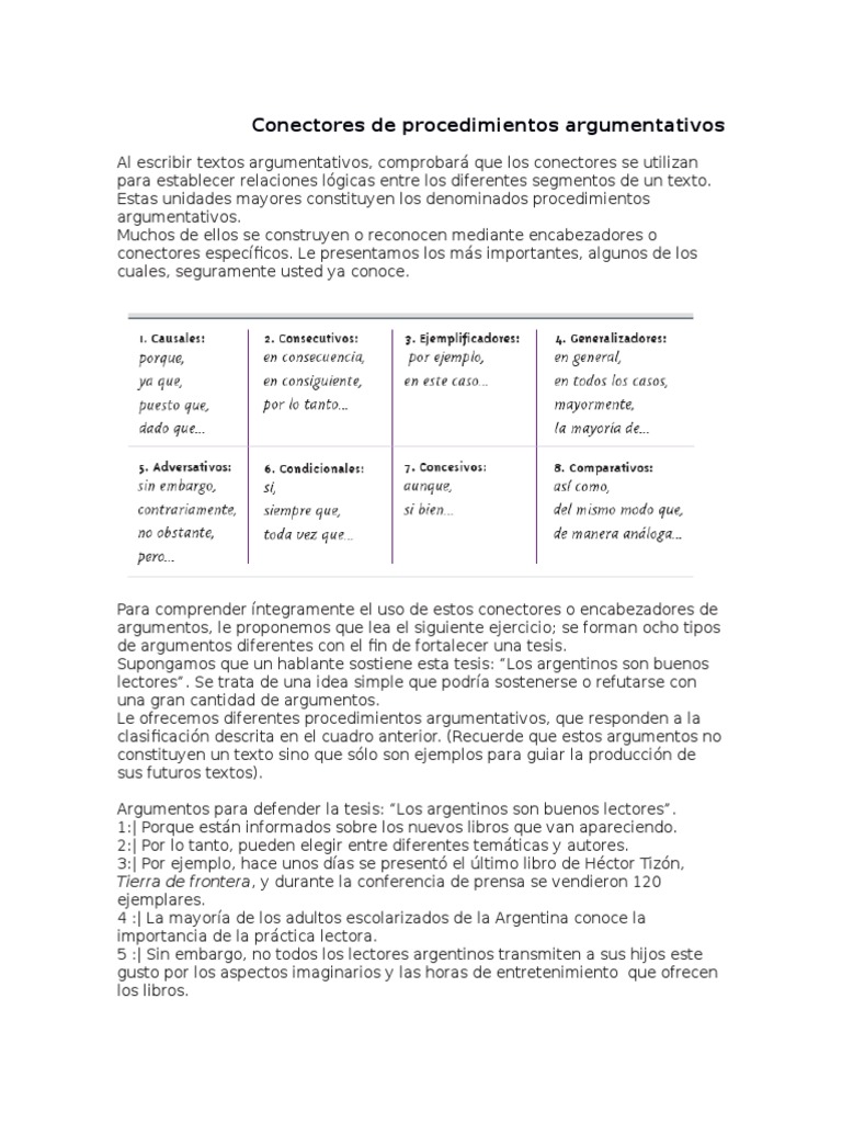 Conectores de Procedimientos Argumentativos | PDF