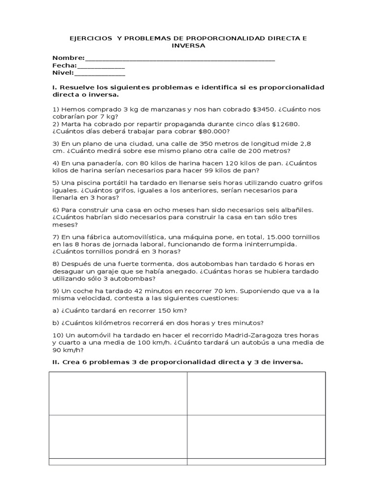Ejemplos De Problemas Verbales De Proporción