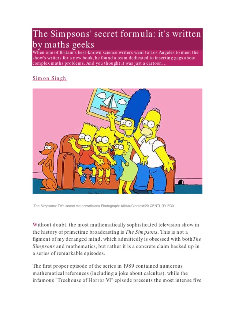 The Simpsons' Secret Formula: It's Written by Maths Geeks: Simon Singh ...
