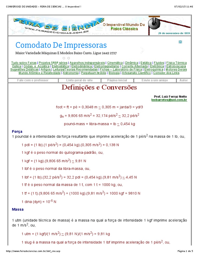 Tabela Conversoes de Unidades 1 | PDF | Libras por polegada quadrada ...
