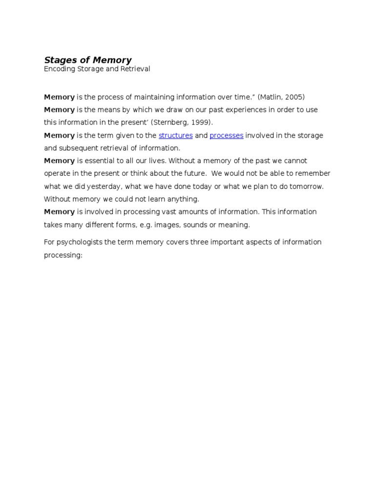Stages of Memory: Structures Processes | PDF | Memory | Recall (Memory)