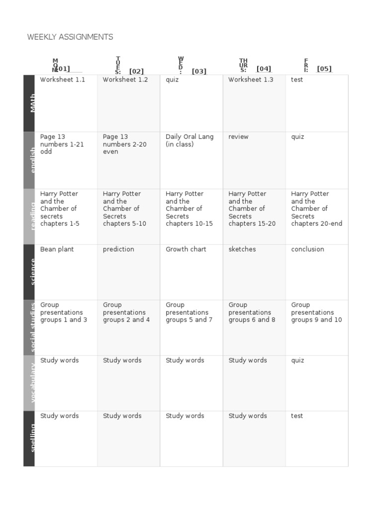 Weekly Assignments | PDF