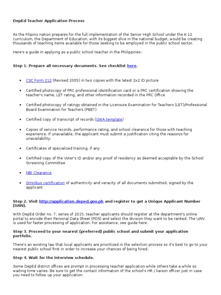 DepEd Teacher Application Process | PDF