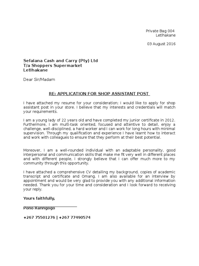 Application for Shop Assistant Position | PDF