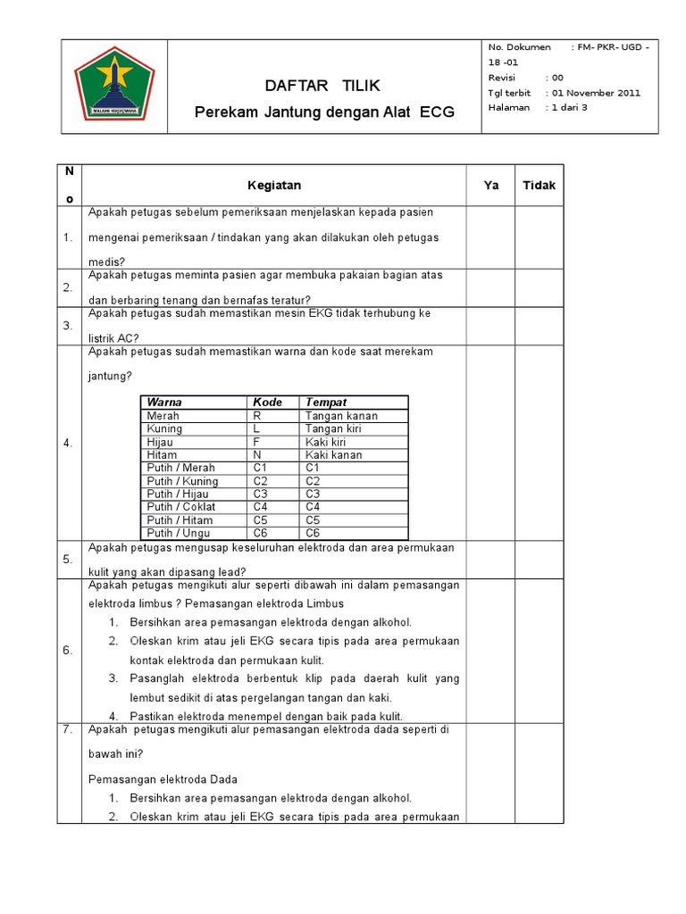 Form Tilik Pemakaian EKG | PDF | Kesehatan Holistik | Sains & Matematika