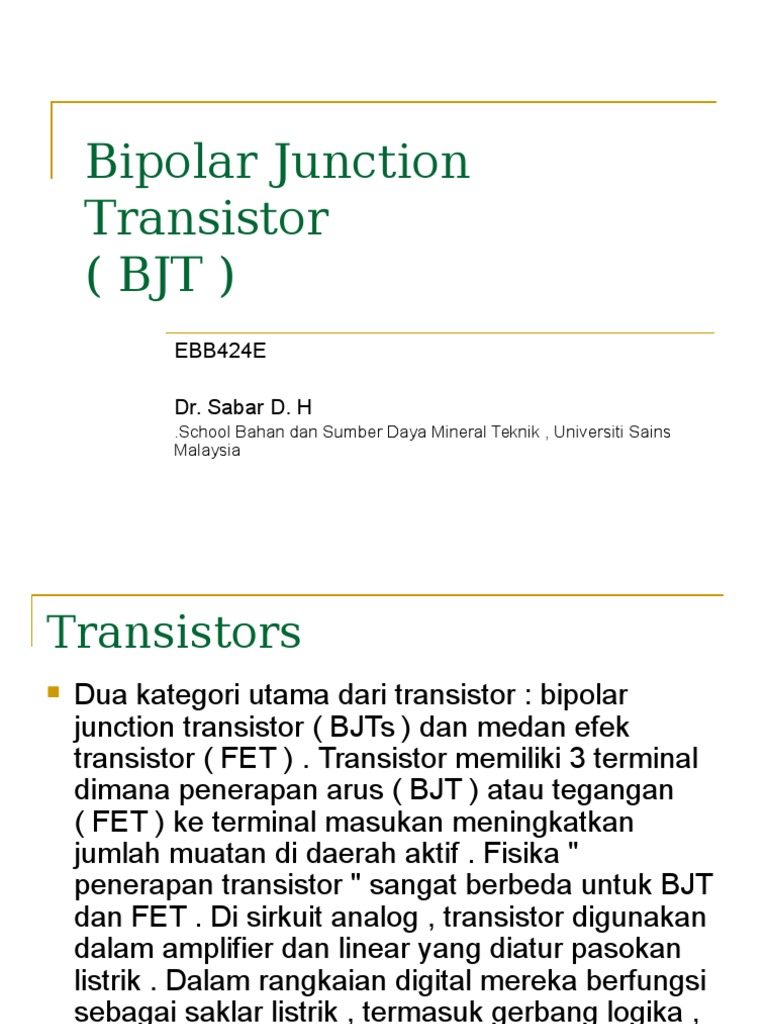 Bjt Bipolar Junction Transistor Merupakan Jenis Transistor BJT