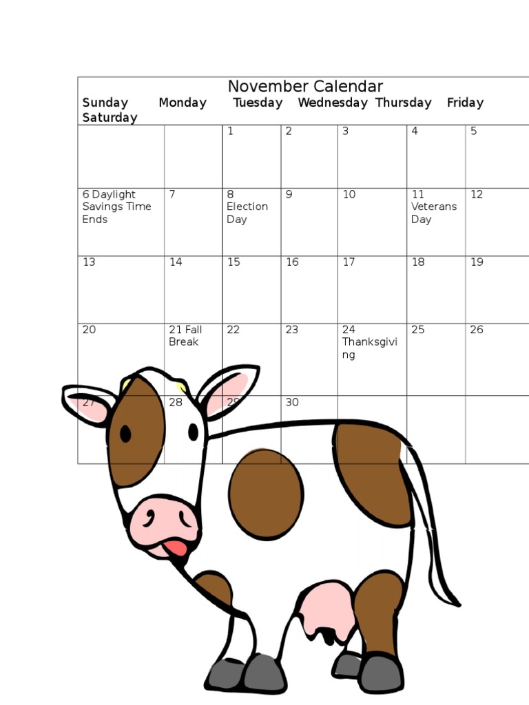 November Cow Calendar | PDF