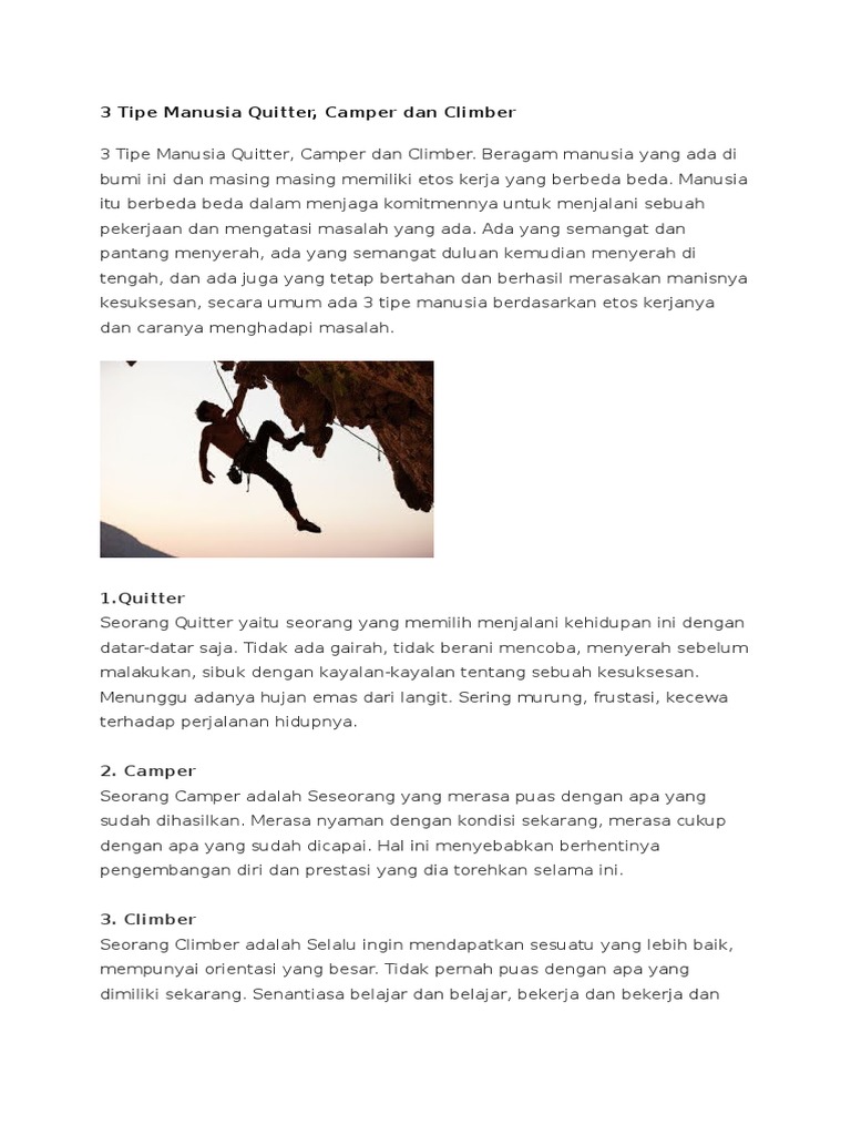 Tipe Manusia: Quitter, Camper, Climber | PDF