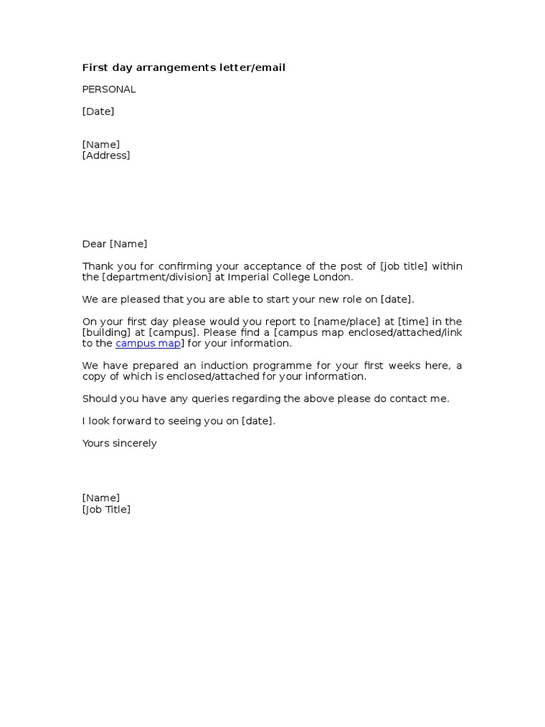 First Day Welcome Letter Template | PDF