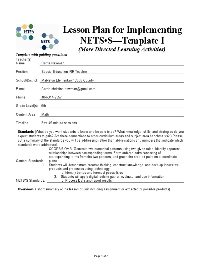 5th Grade Math Lesson Plan Template | PDF | Google | Learning