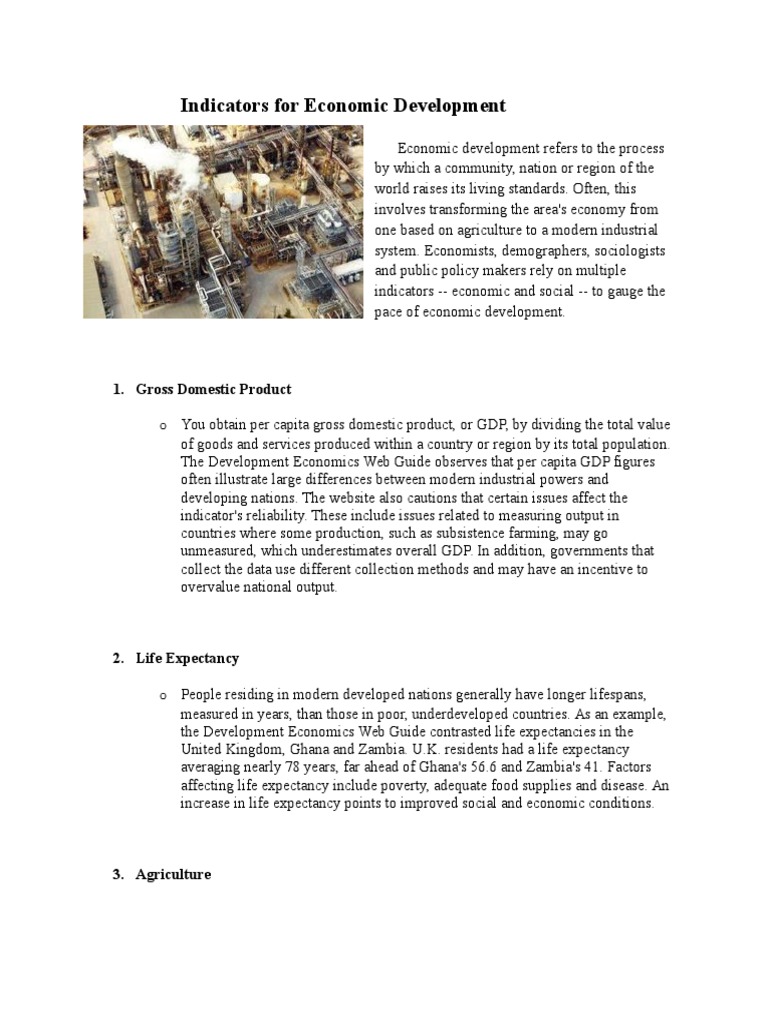 Indicators For Economic Development Pdf Development Economics
